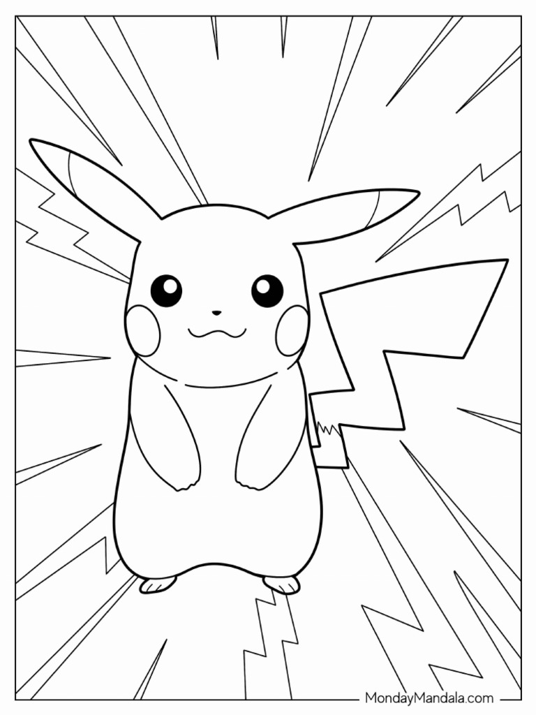 Easy Pikachu With Electricity Coloring Page | PDF