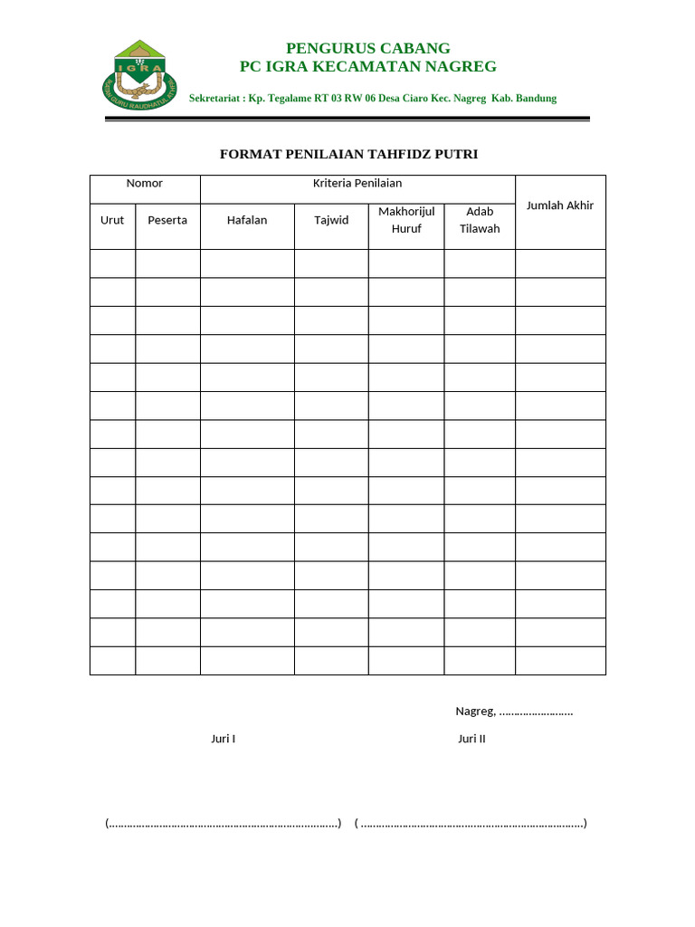 Format Penilaian Tahfidz | PDF