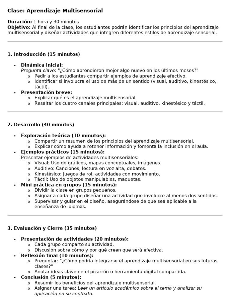 Clase-Aprendizaje Multisensorial | PDF | Aprendizaje | Ciencia cognitiva