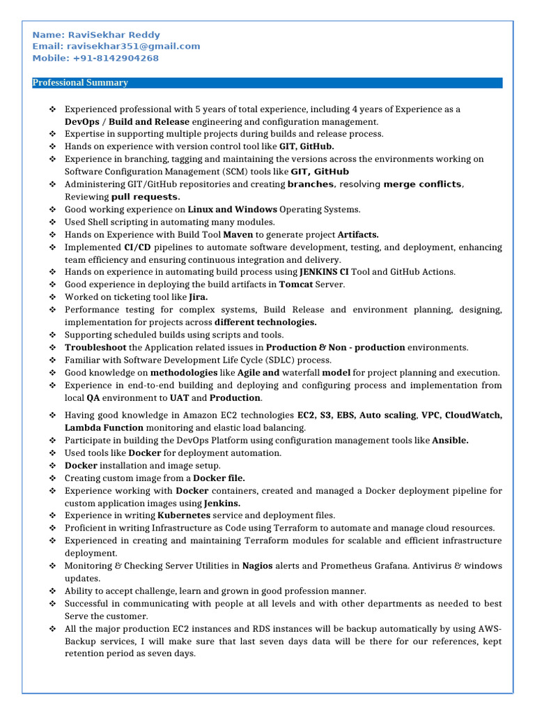 Ravi Sekhar Reddy-AWS Devops | PDF | Version Control | Information Technology