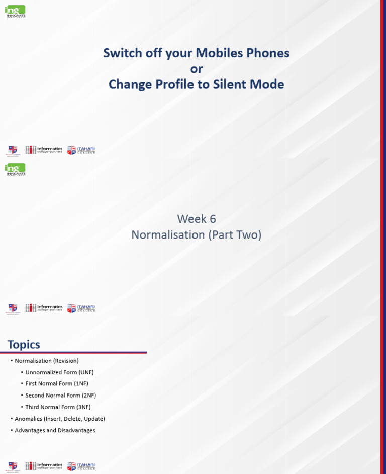 Week 6 Lecture Normalization | PDF | Data Model | Computer Data