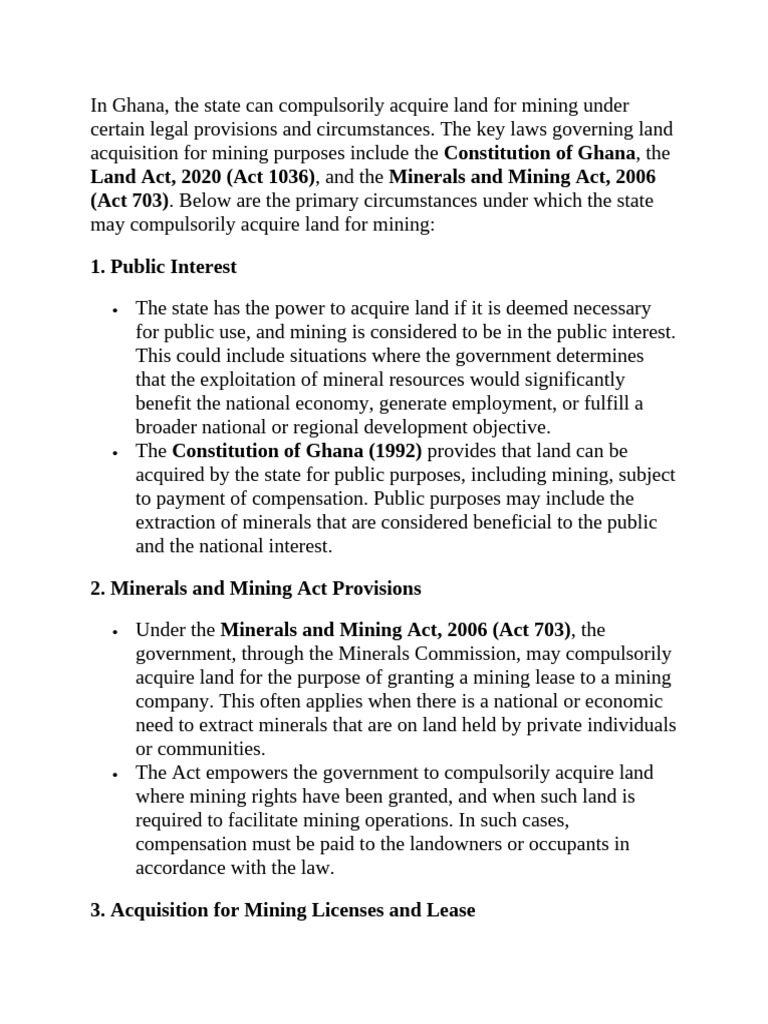 Circumstances Under Which The State Compulsorily Acquires Land For ...