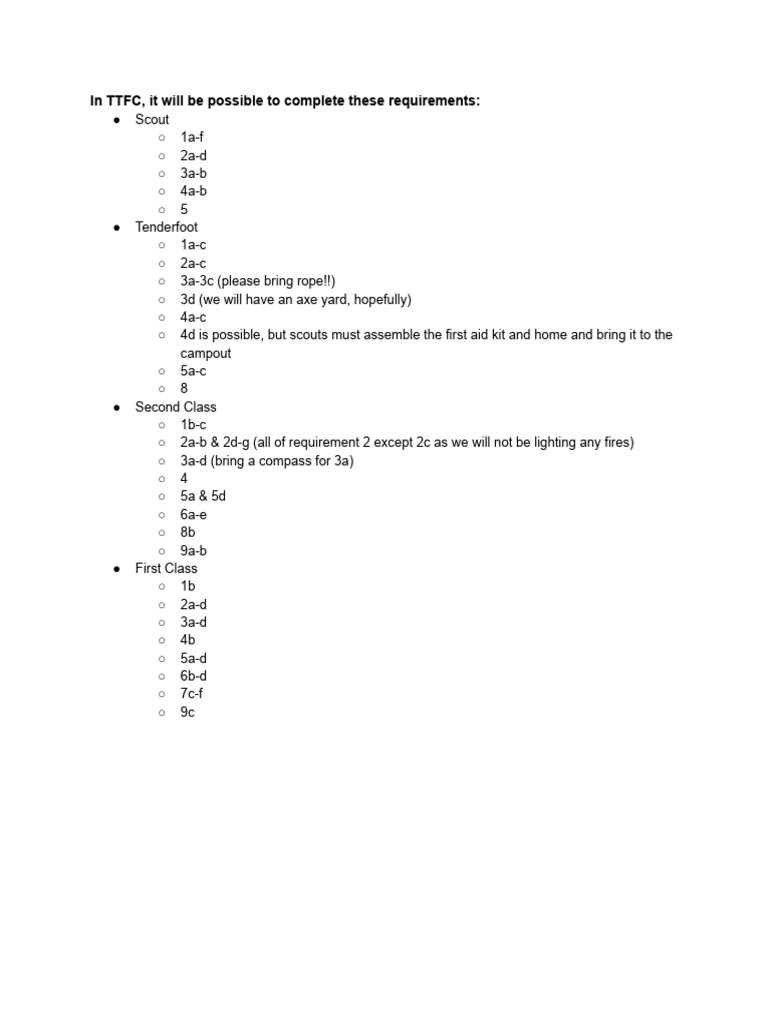 TTFC 2024 Requirement Possibilties | PDF