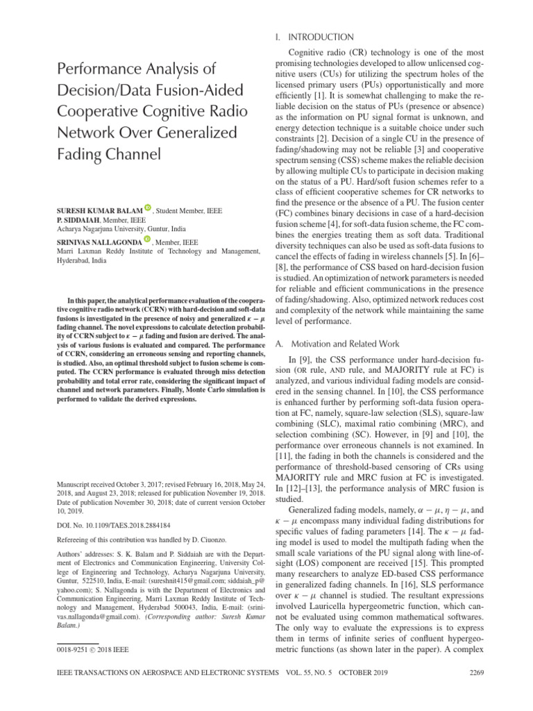 Paper16 Jouranl TAES IEEE SCI | PDF | Receiver Operating Characteristic | Cognitive Radio
