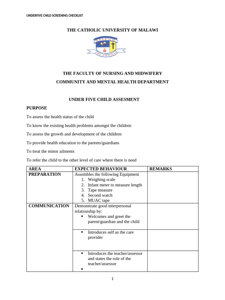 Under-Five Health Assessment Guide | PDF | Childbirth | Human Nose
