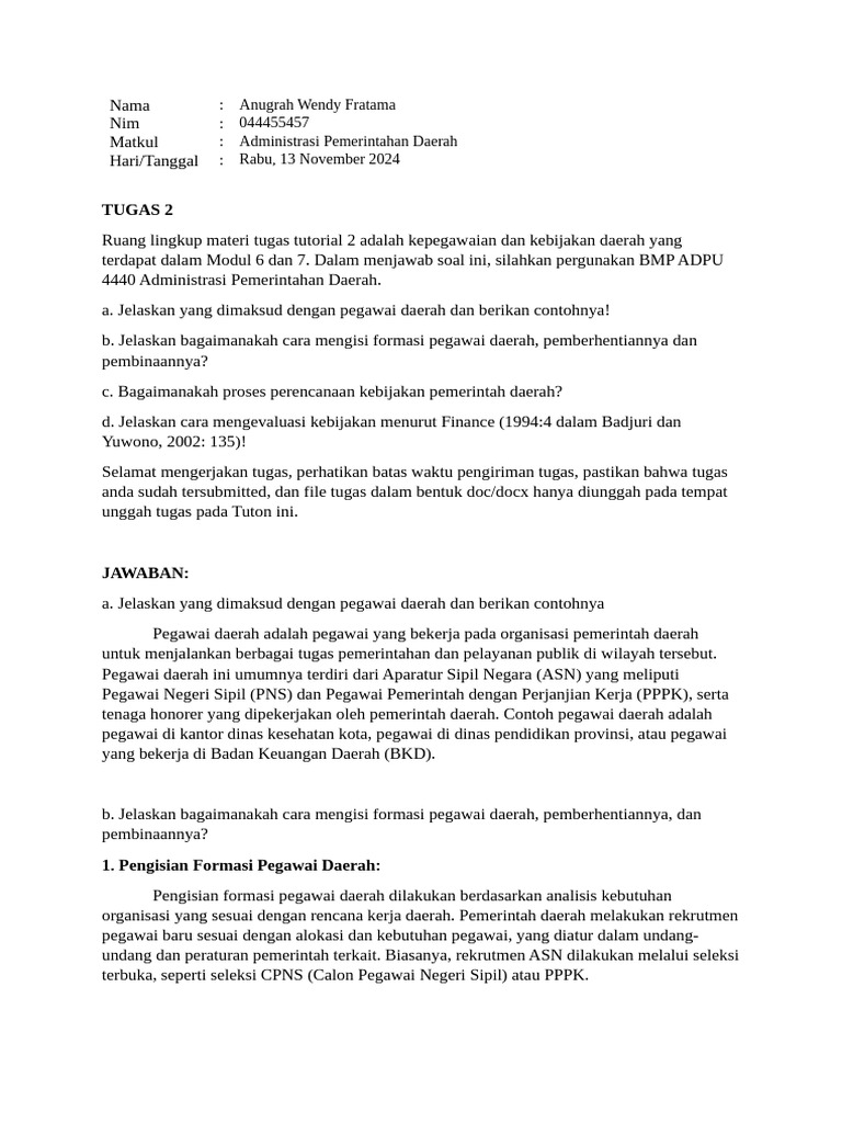 Tugas 2 Administrasi Pemerintahan Daerah | PDF