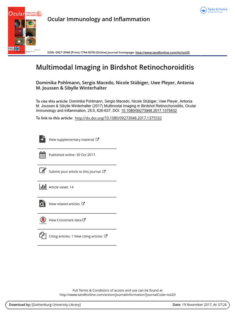 Multimodal Imaging in Birdshot Retinochoroiditis | PDF | Angiography ...