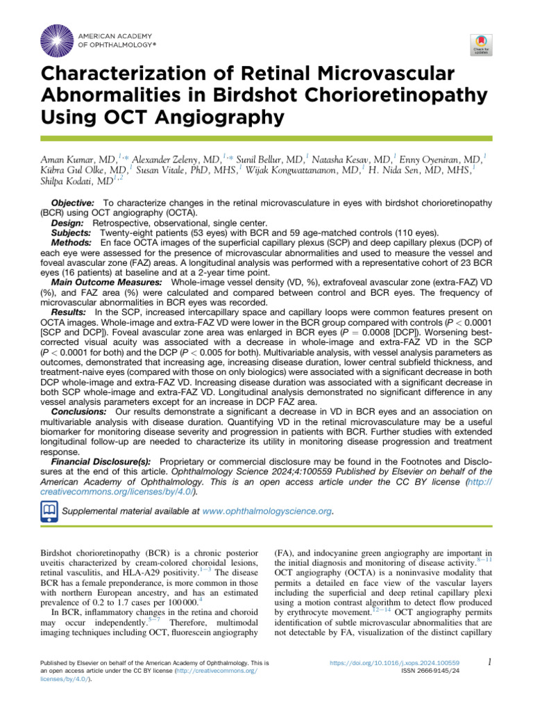Characterization of Retinal Microvascular Abnormalities in Birdshot Chorioretinopathy Using OCT ...
