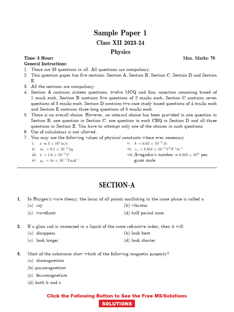 CBSE Class 12 Physics Exam Prep | PDF | Capacitor | Inductance
