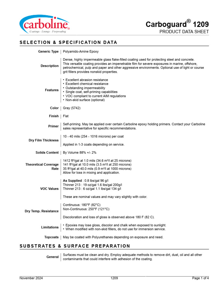 Carboguard - 1209 Epoxy Glass Flake | PDF | Concrete | Humidity