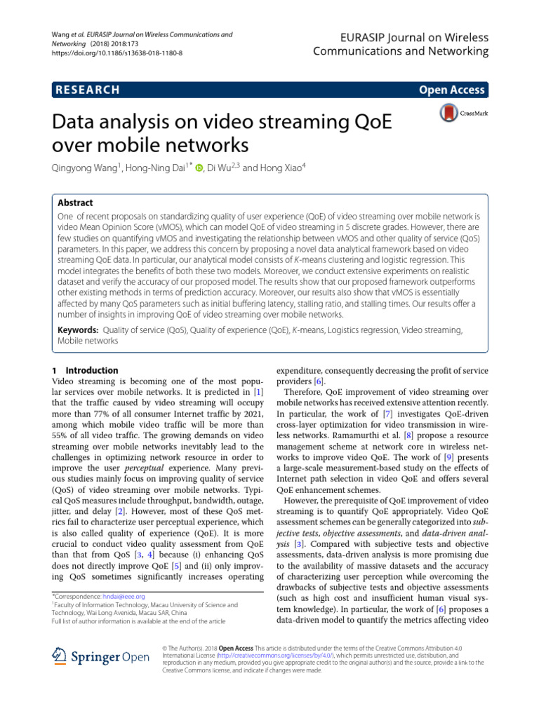 Data Analysis On Video Streaming QoE Over Mobile Networks | PDF | Quality Of Service ...
