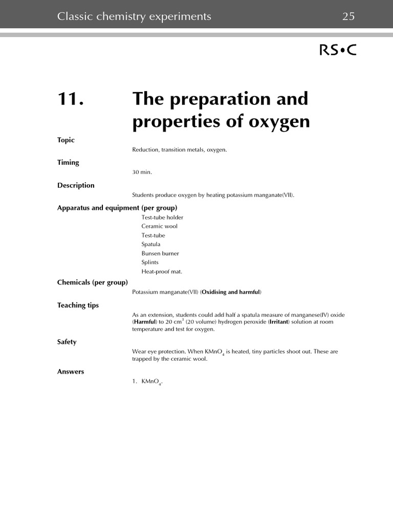 Preparation of Oxygen | PDF | Oxygen | Chemistry