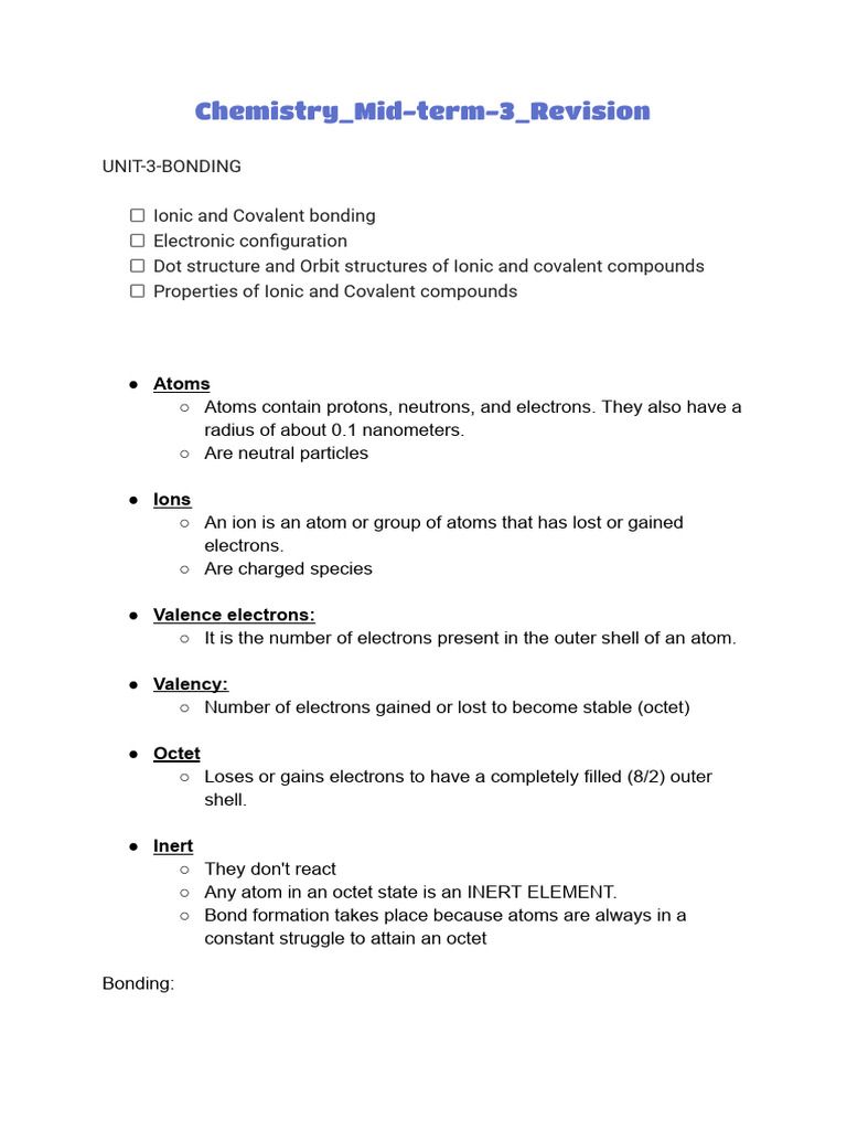 Chemistry - Bonding - IB MYP | PDF | Chemical Bond | Ion