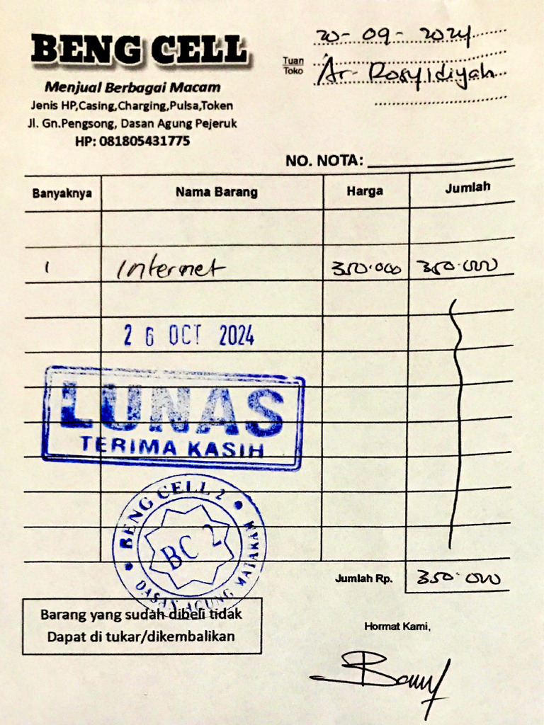 nota internet bulan 09 | PDF