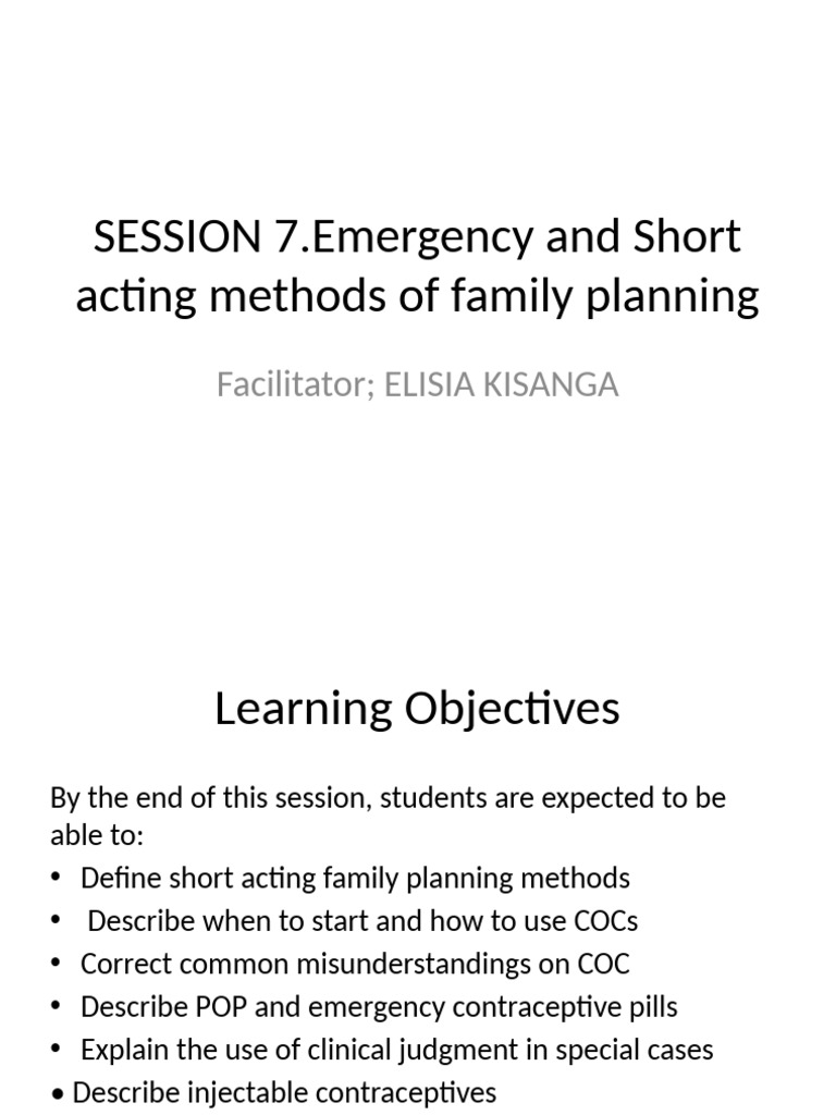 Short Acting Family Planning Methods | PDF | Combined Oral ...