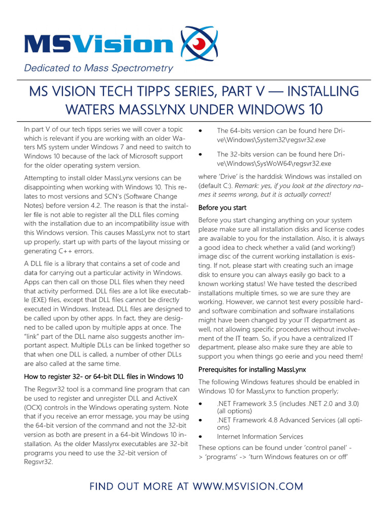 MassLynx 4.1 Win 10-11 Guide | PDF | System Software | Computing