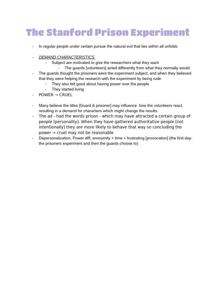 Stanford Prison Experiment Insights | PDF