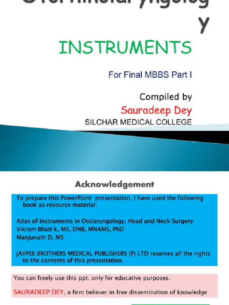 Otorhinolaryngology Ent Instruments For Final Mbbs Part 1 | PDF