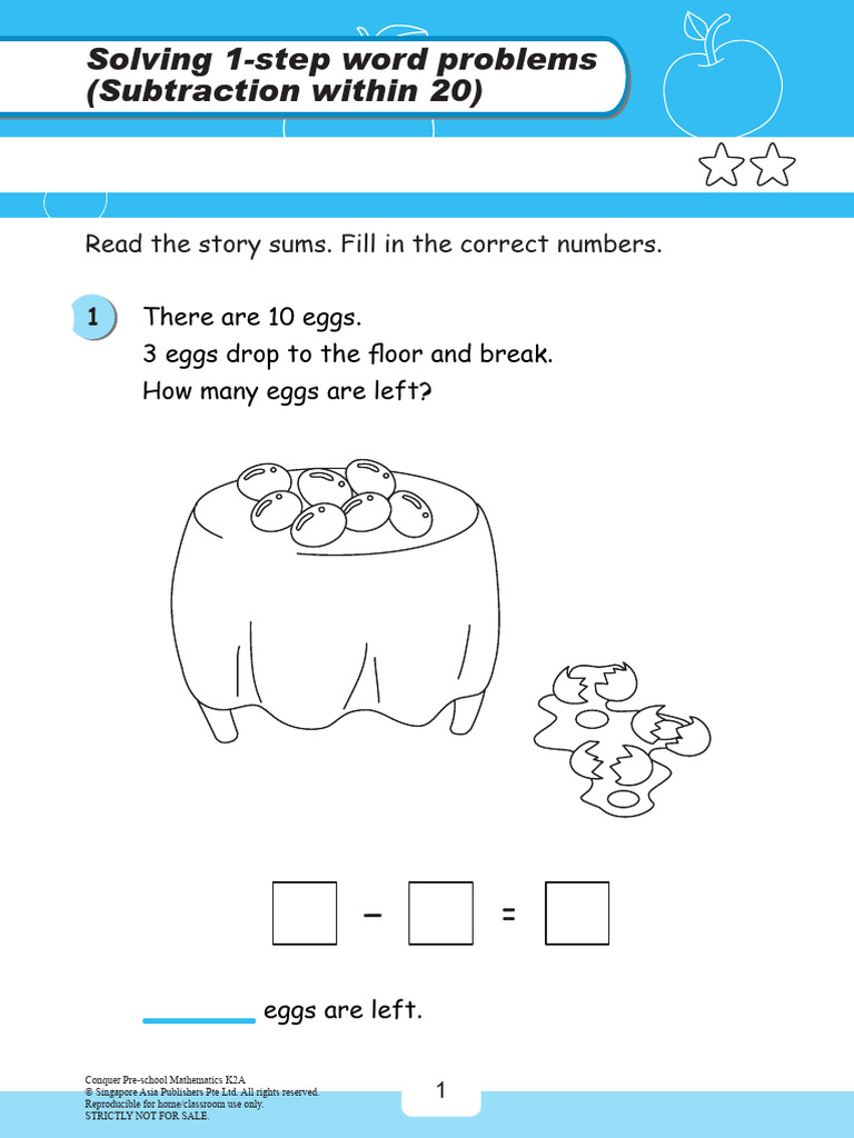 06 Solving 1-Step Word Problems(Subtraction Within 20)_CPreschool Math ...