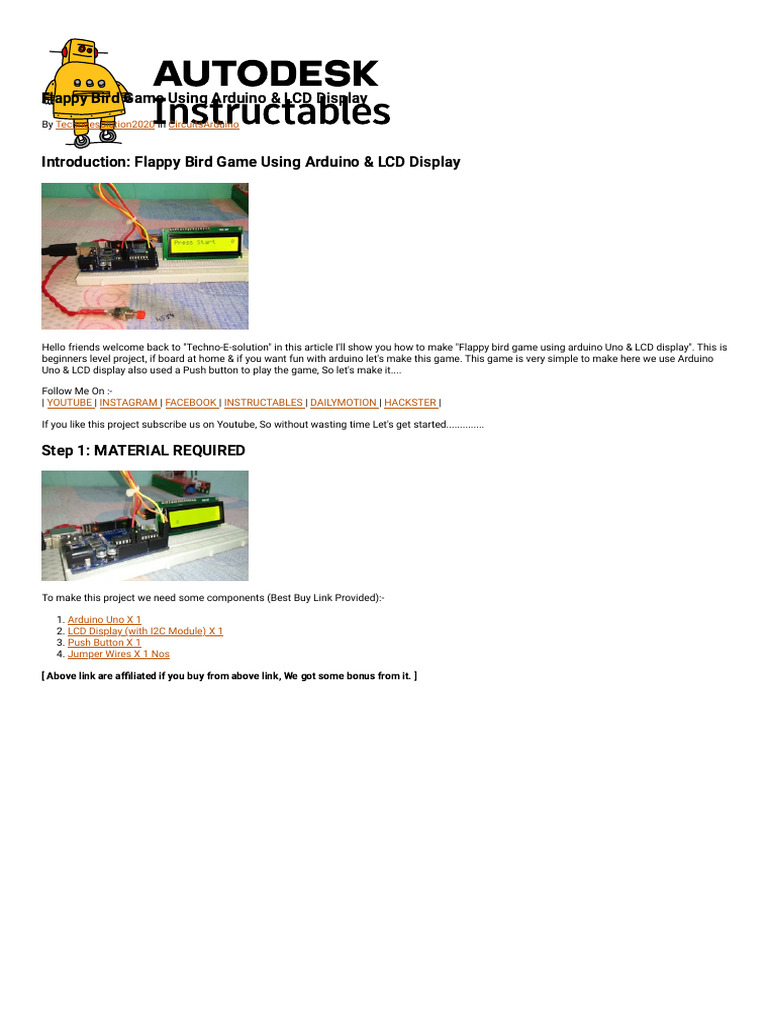 Flappy Bird Game Using Arduino & LCD Display - 5 Steps (With Pictures) - Instructables | PDF