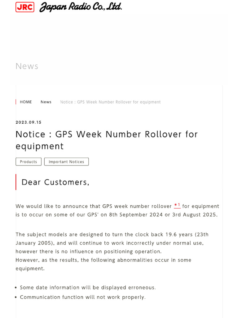 JRC Belletin For GPS Week Number Rollover | PDF