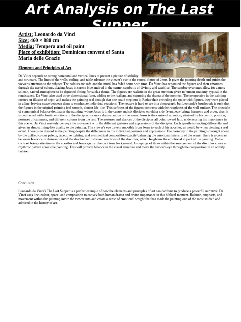 Art Analysis of Da Vinci's Last Supper | PDF | Paintings | Leonardo Da ...