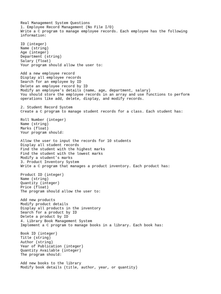 Real Management System Questions Pdf