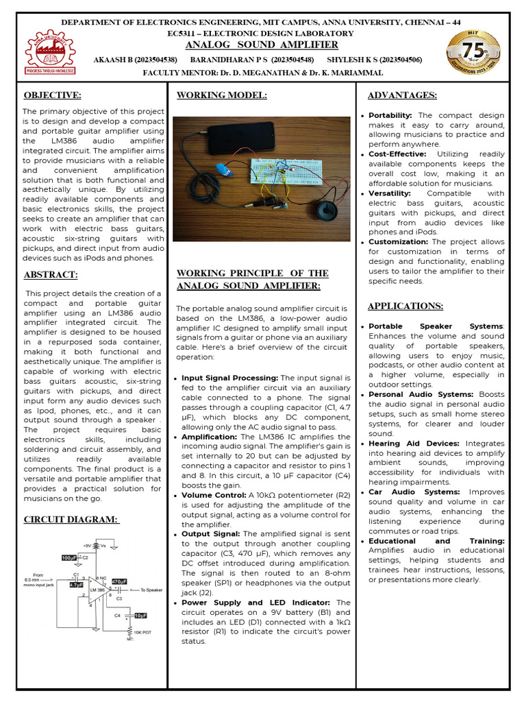 Analog Sound Amplifier Poster | PDF | Amplifier | Electronics