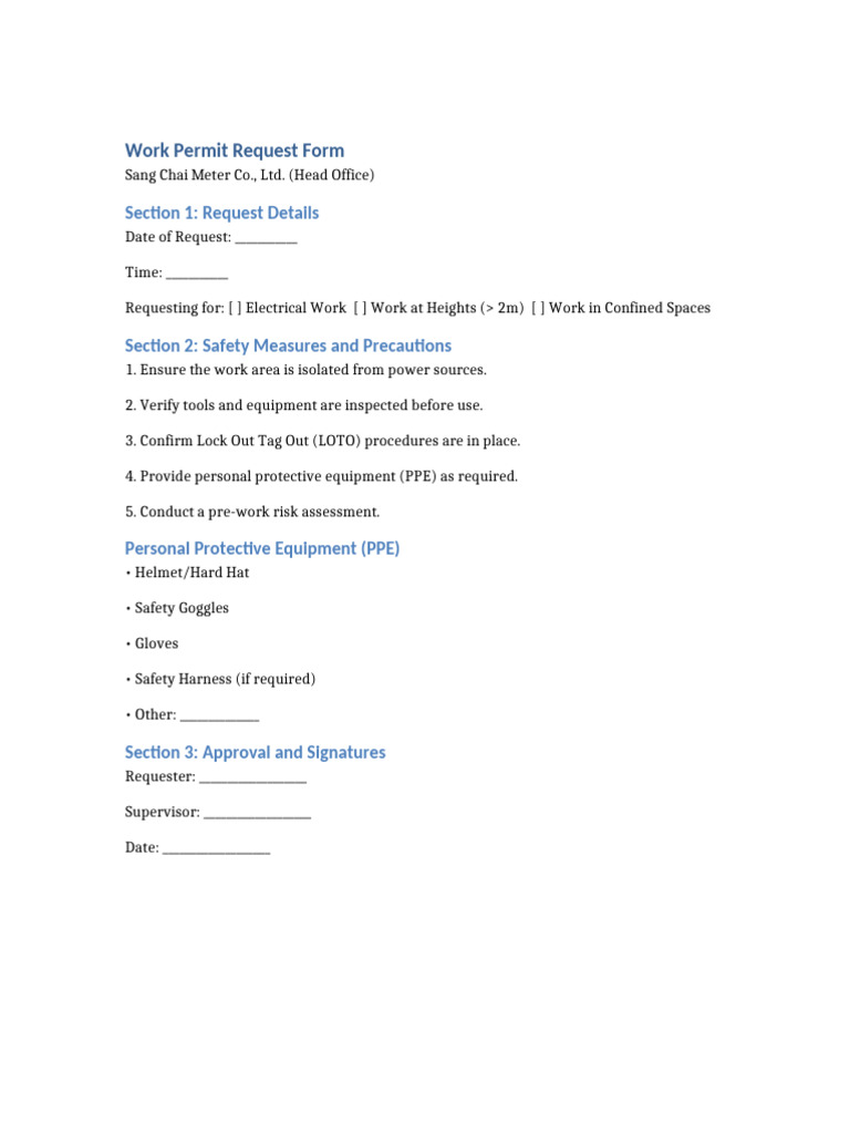 Work Permit Request Form | PDF