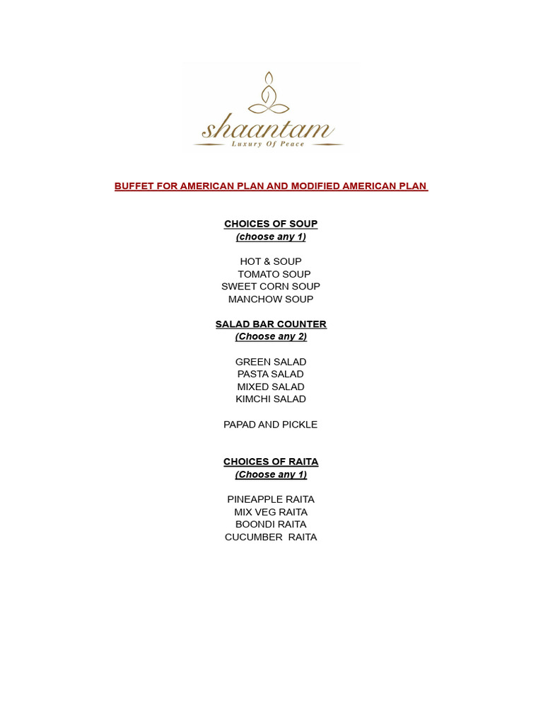 Buffet Meal Selection Option For Group | PDF