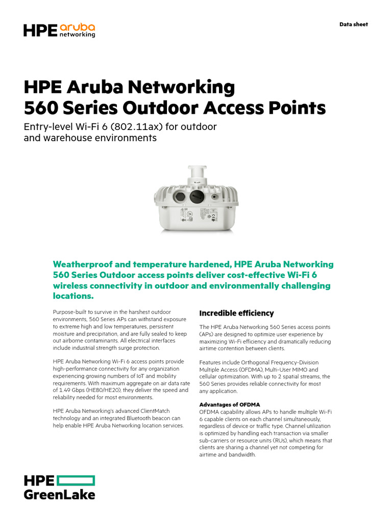 HPE Aruba Networking 560 Series Outdoor Access Points-A00104819enw | PDF | Wi Fi | Ieee 802.11