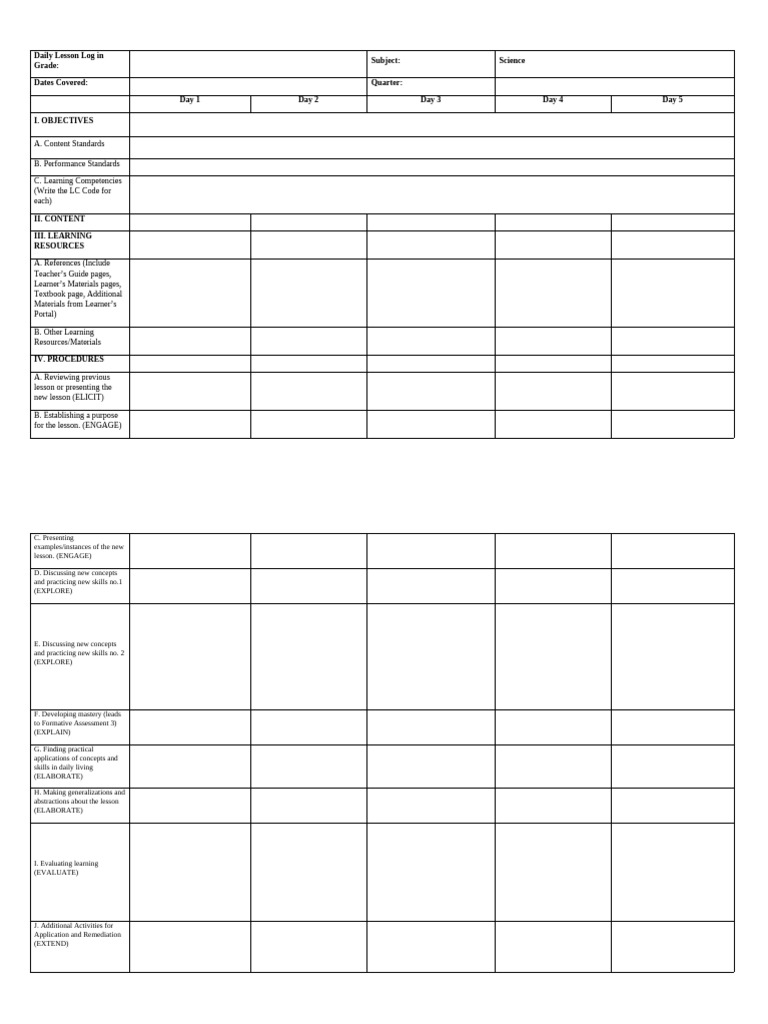 Science - DLL Template | PDF