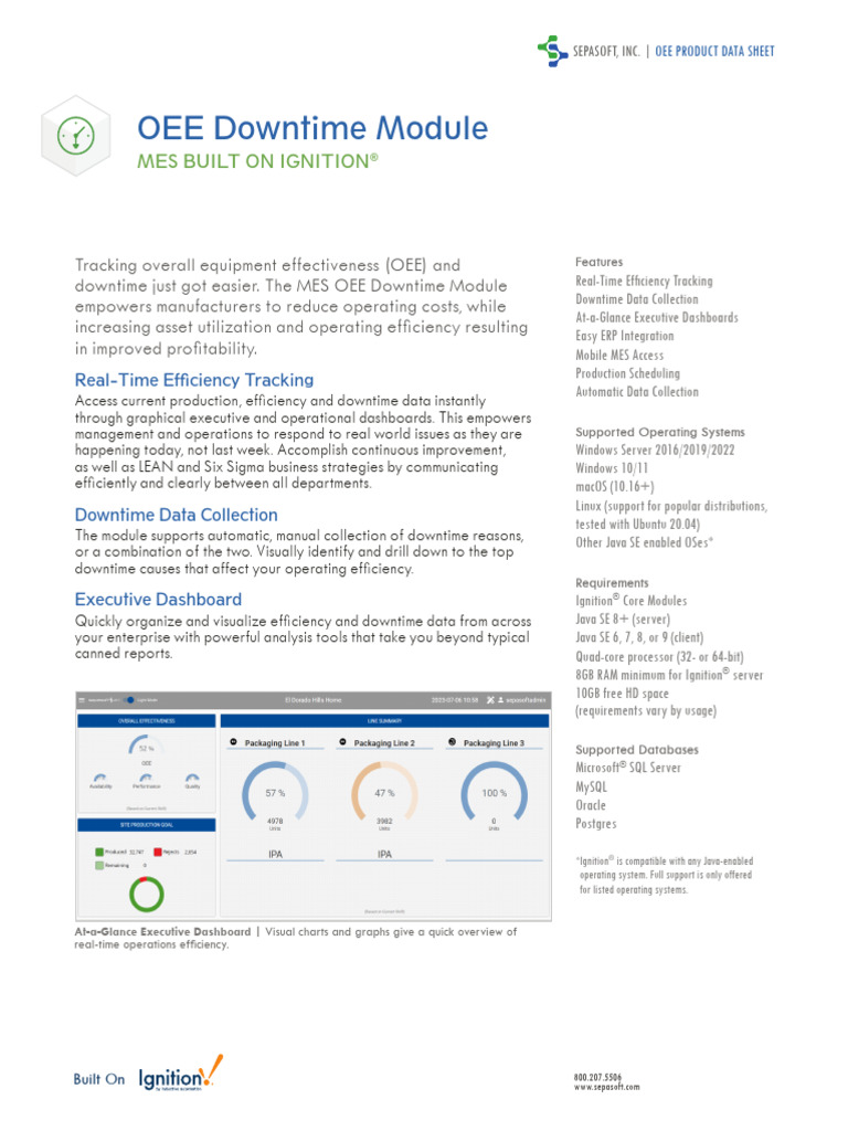 2024+OEE+Downtime+Product+Data+Sheet_030824 | PDF | Enterprise Resource Planning | Operating System