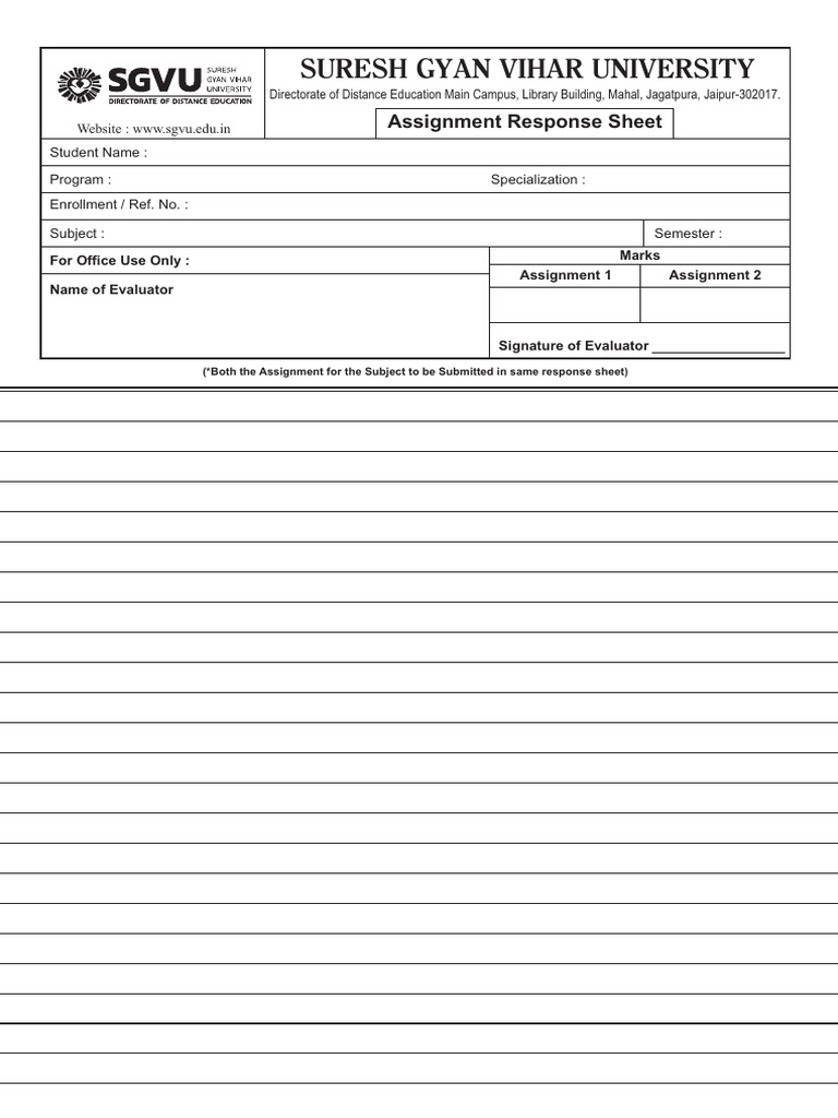 Blank - SGVU - Assignment Response Sheet | PDF