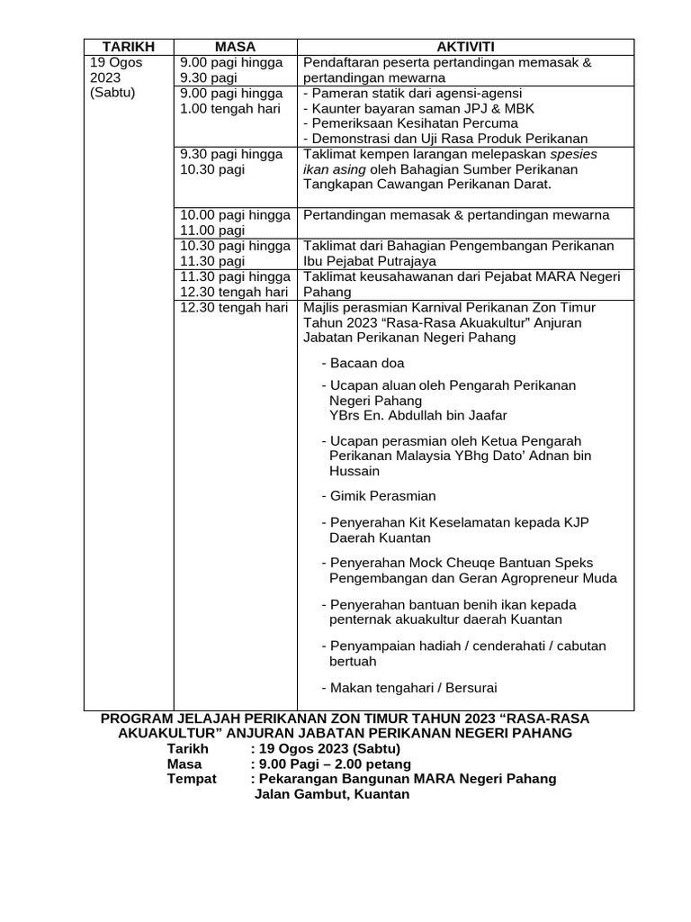 Tentatif Jelajah Perikanan 2023 Final (Contoh Program Rasa2 Akua) | PDF