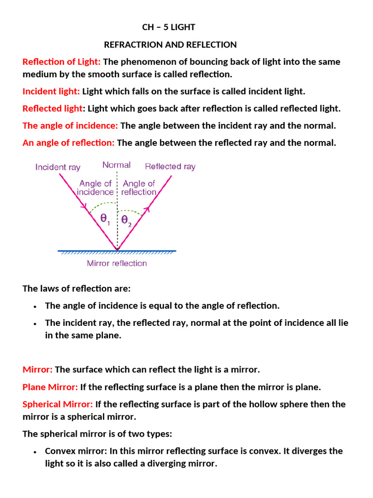 Understanding Reflection and Refraction | PDF | Mirror | Reflection ...