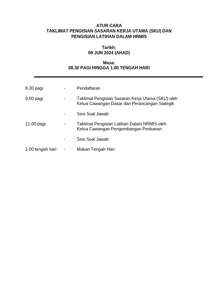 05.06.2024 Atur Cara Program Taklimat Sku & Latihan Dalam Hrmis | PDF