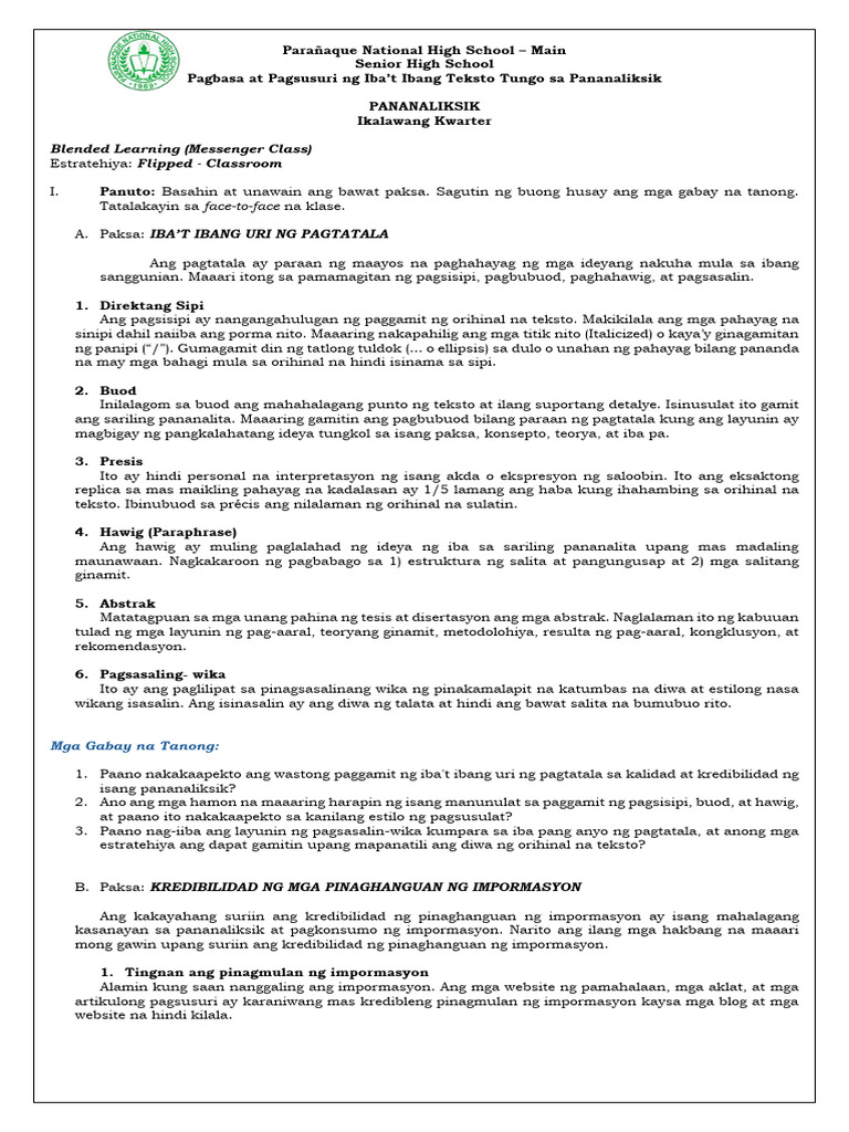 Pagbasa Pananaliksik Reading Material October 24 2024 | PDF