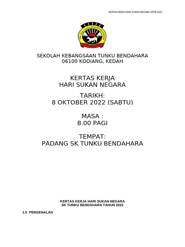 Kertas Kerja Hari Sukan Negara SKTB | PDF