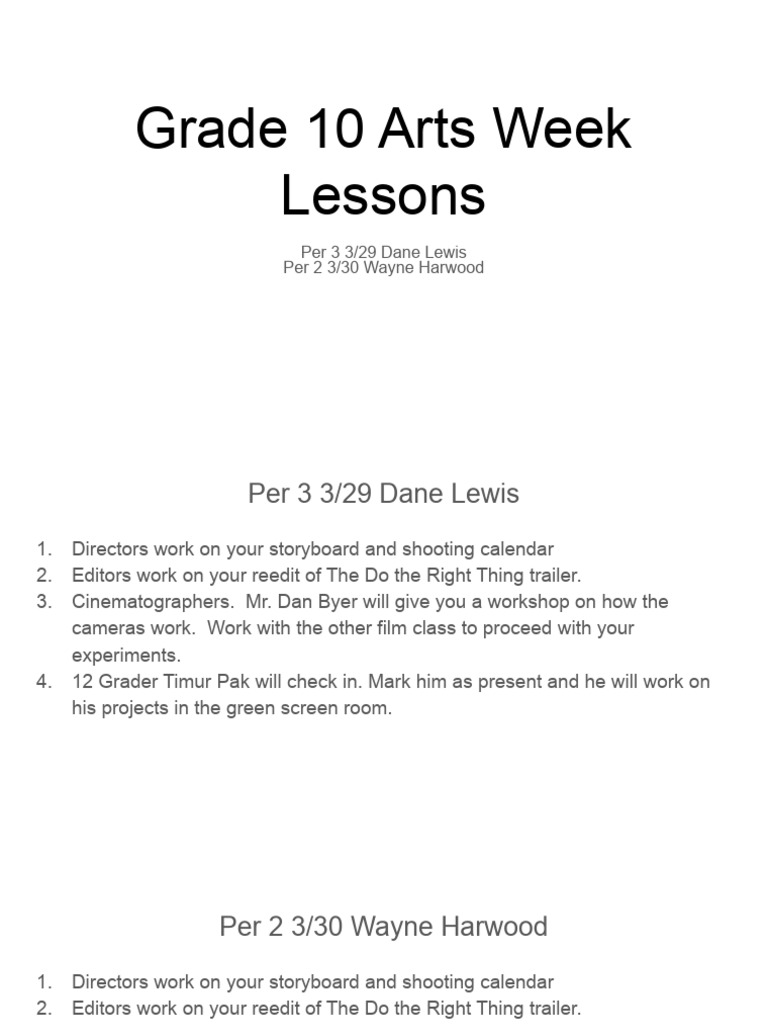 Grade 10 Arts Week Film Lessons | PDF