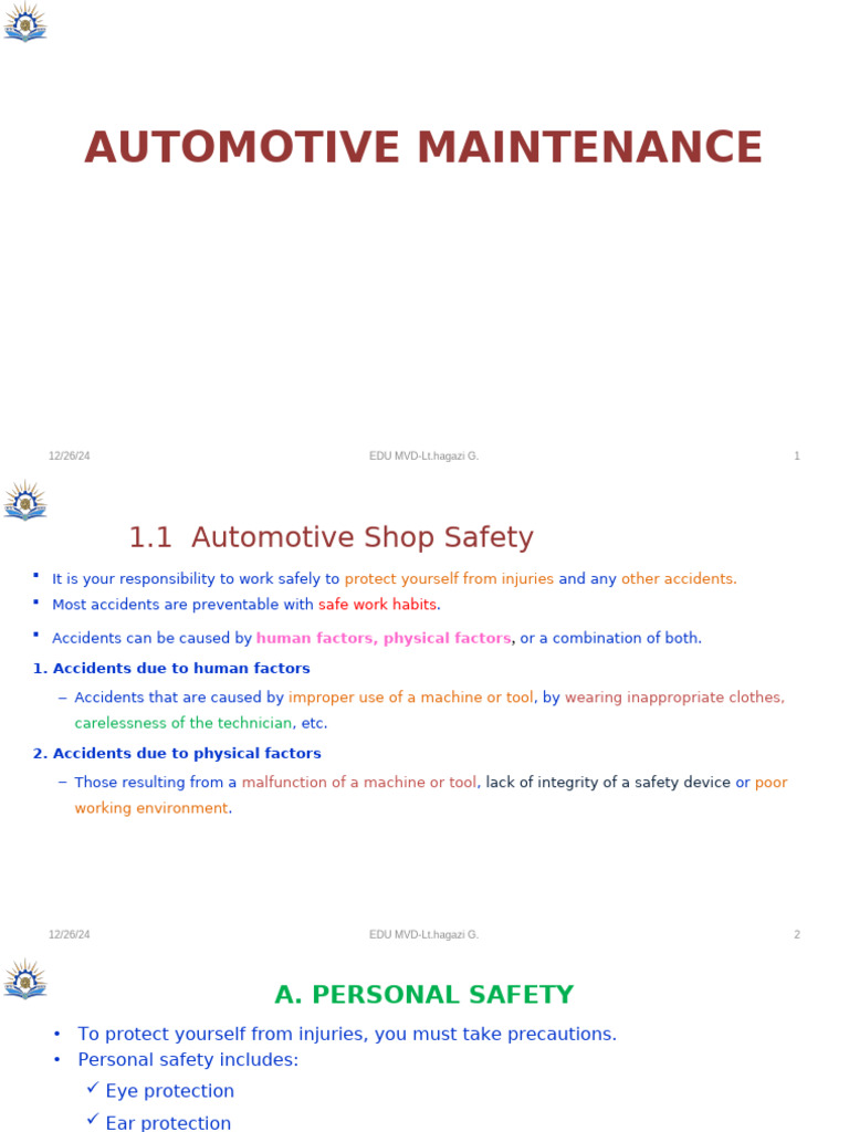 Automotive Maintenance Safety Guide | PDF | Fires
