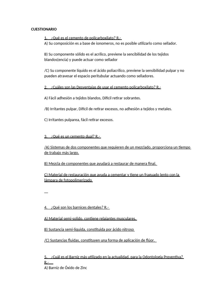 Cemento de Policarboxilato y Barnices Dentales | PDF | Cemento ...