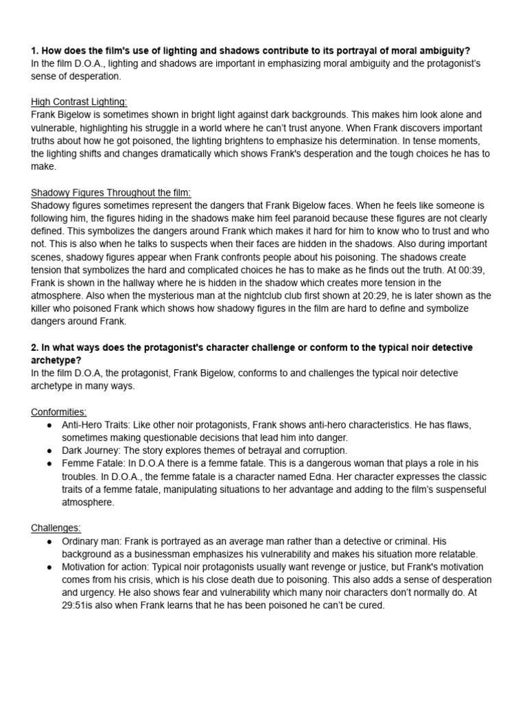 D.O.A Socratic Seminar Questions for Film Noir Analysis | PDF | Film Noir