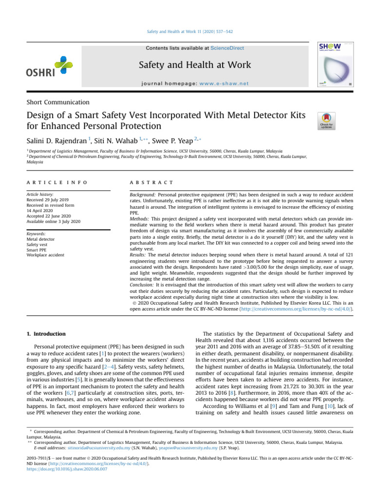 Smart Safety Vest with Metal Detector | PDF | Personal Protective ...
