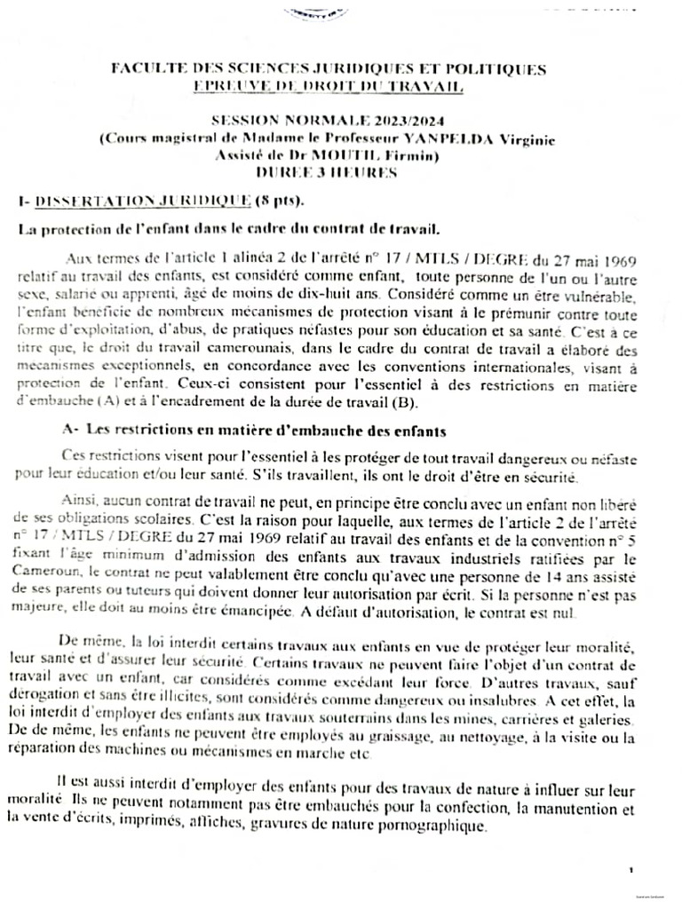 DAA -AE- FSJP SN Corrigé Droit du Travail | PDF