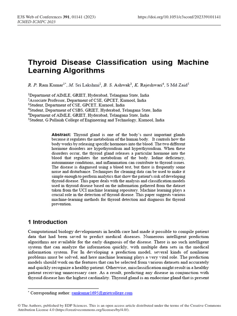 Thyroid Disease Classification Using ML Algo | PDF | Thyroid | Thyroid ...