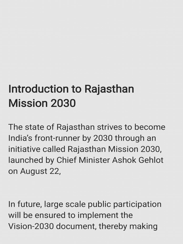 Rajasthan Mission 2030 | PDF