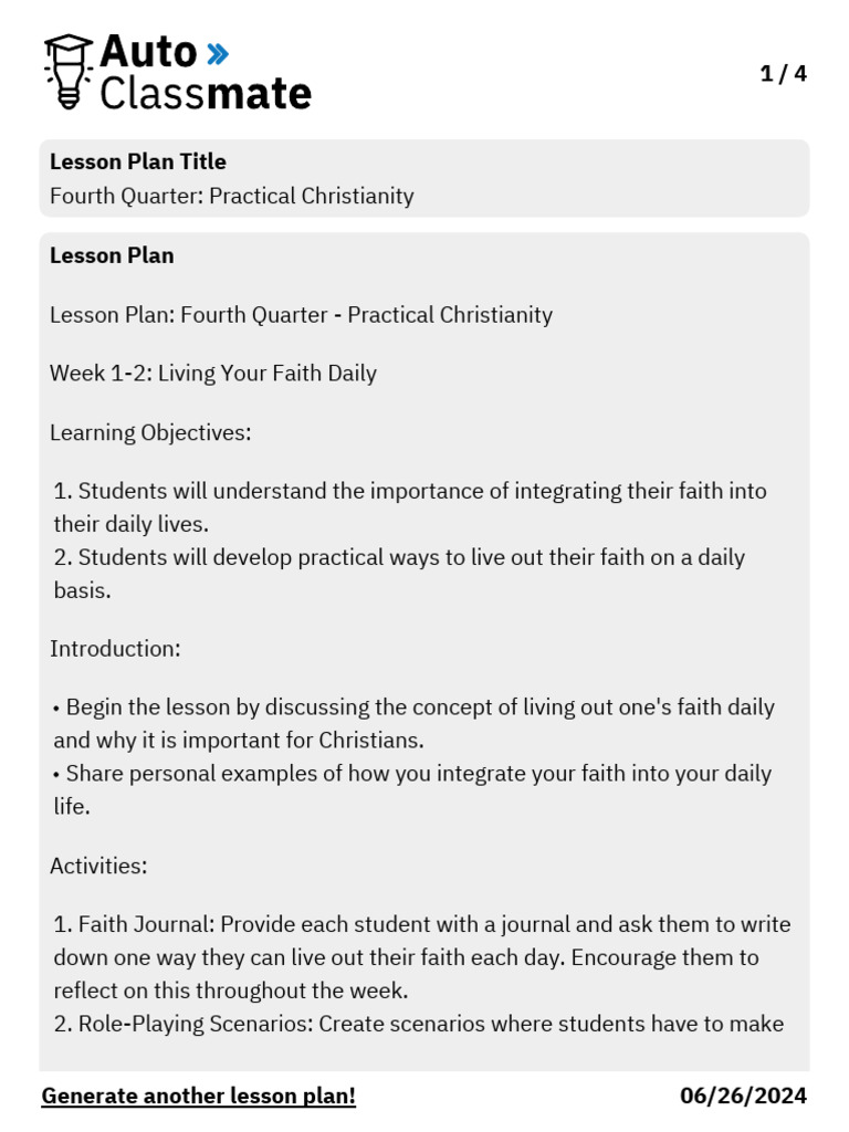 Fourth Quarter_ Practical Christianity | PDF | Leadership | Lesson Plan