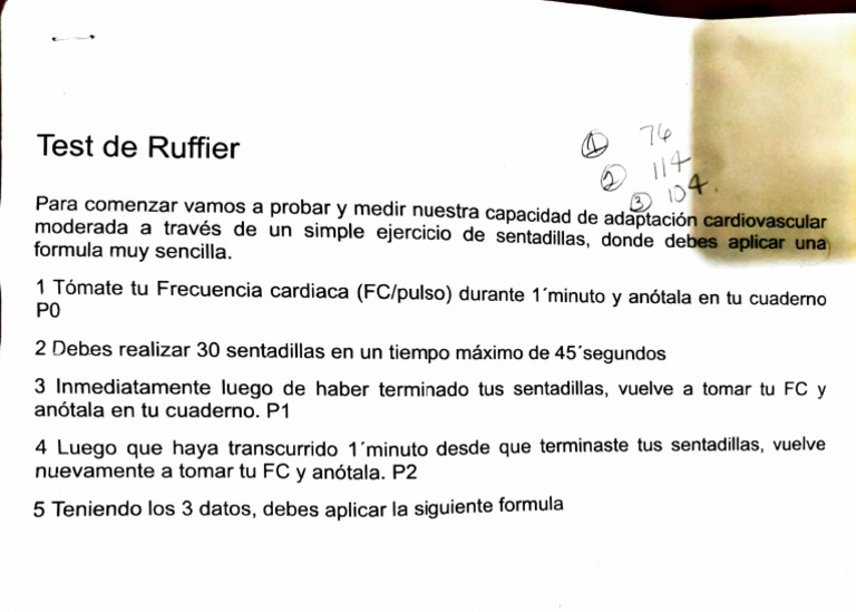 Test de Ruffier: Evaluación Cardiovascular | PDF