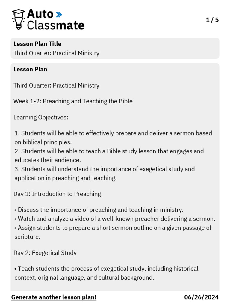 Third Quarter - Practical Ministry | PDF | Sermon | Lesson Plan